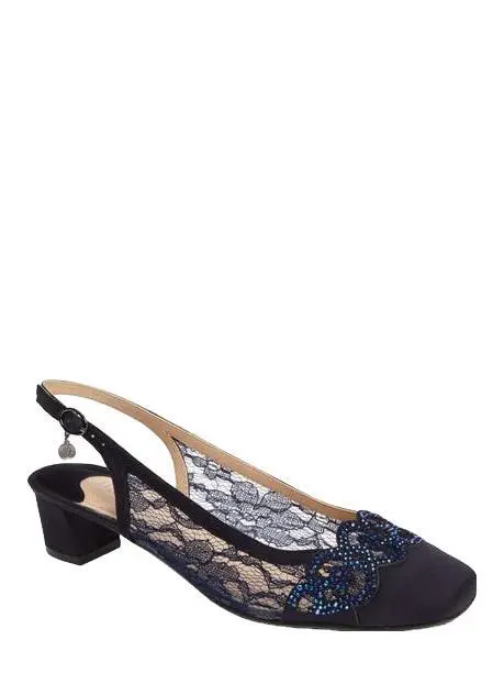 J. Reneé Faleece Crystal Embellished Slingback Pump - Navy Satin