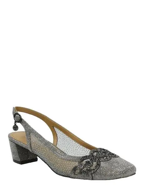 J. Reneé Faleece Crystal Embellished Slingback Pump - Pewter Glitter/mesh Fabric