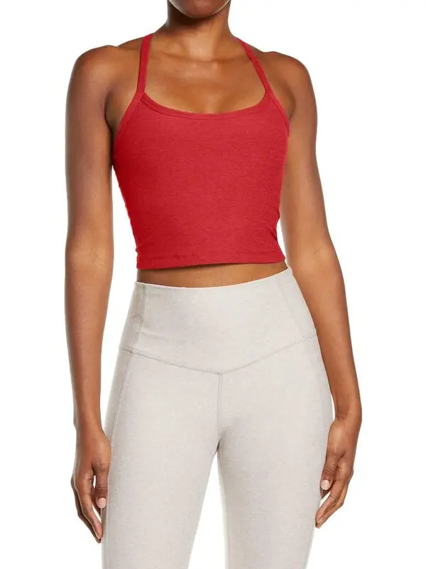 Beyond Yoga Space Dye Slim Racerback Crop Tank - Currant Red Heather