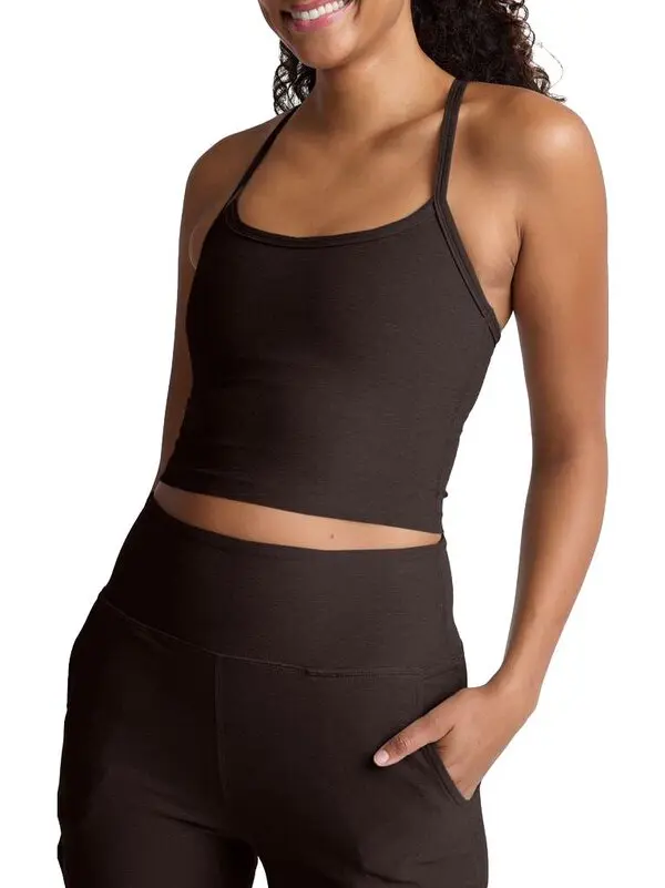 Beyond Yoga Space Dye Slim Racerback Crop Tank - Dark Chocolate Heather