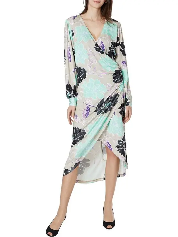 EMILIA GEORGE Selina Long Sleeve Maternity/nursing Dress - Grey Bloom Print