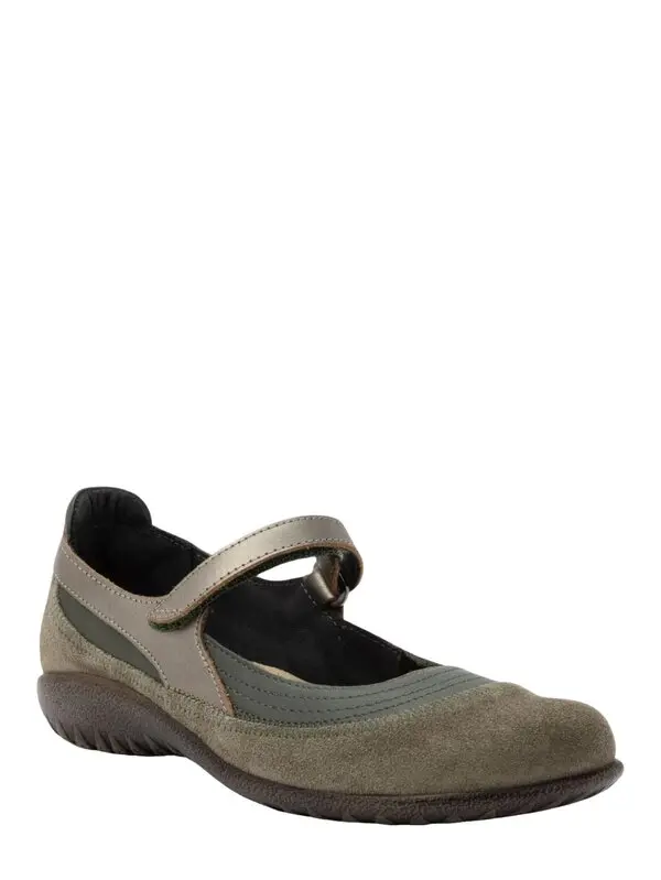 Naot Kire Mary Jane Flat - Green/hunter Suede/pewter