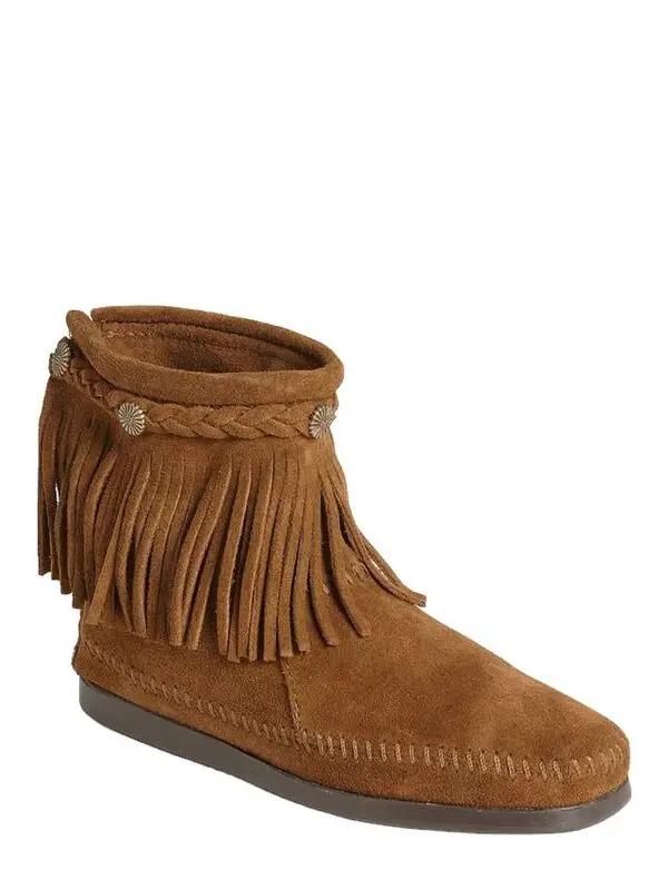 Minnetonka Fringe Bootie - Dusty Brown