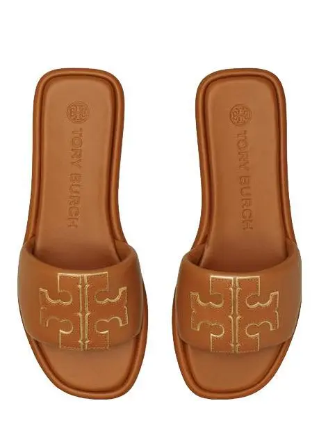 Tory Burch Double-t Leather Sport Slide Sandal - Bourbon Miele / Gold
