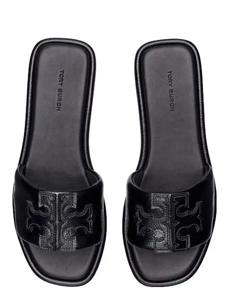 Tory Burch Double-t Leather Sport Slide Sandal - Perfect Black