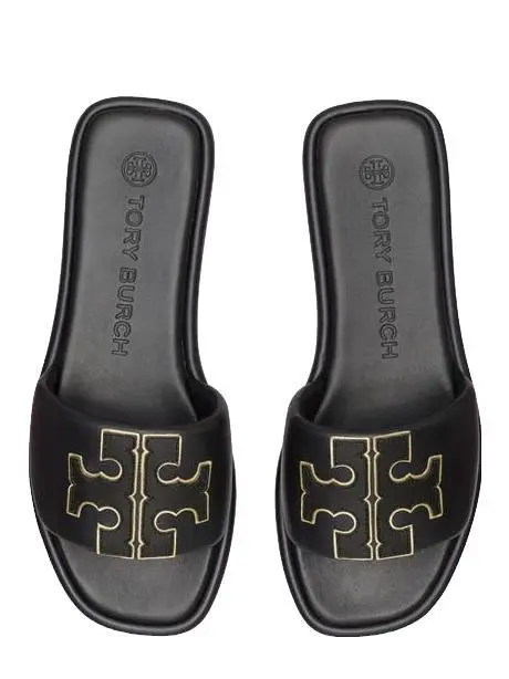 Tory Burch Double-t Leather Sport Slide Sandal - Perfect Black/gold