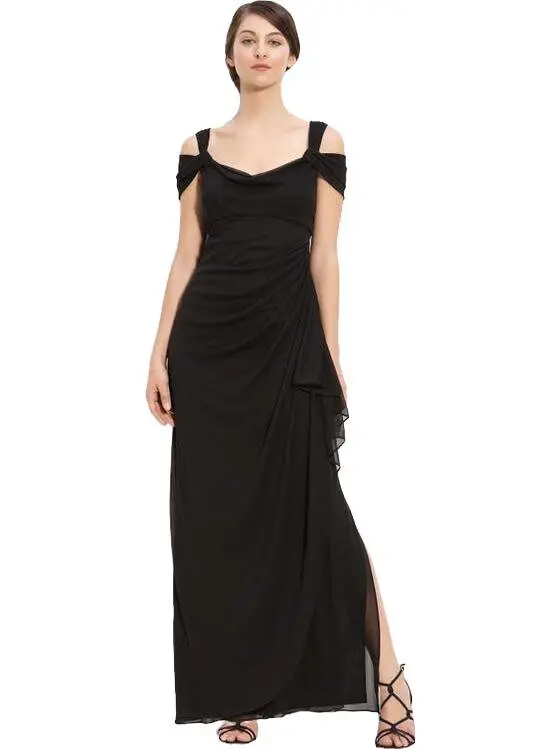 Alex Evenings Cold Shoulder Ruffle Gown - Black
