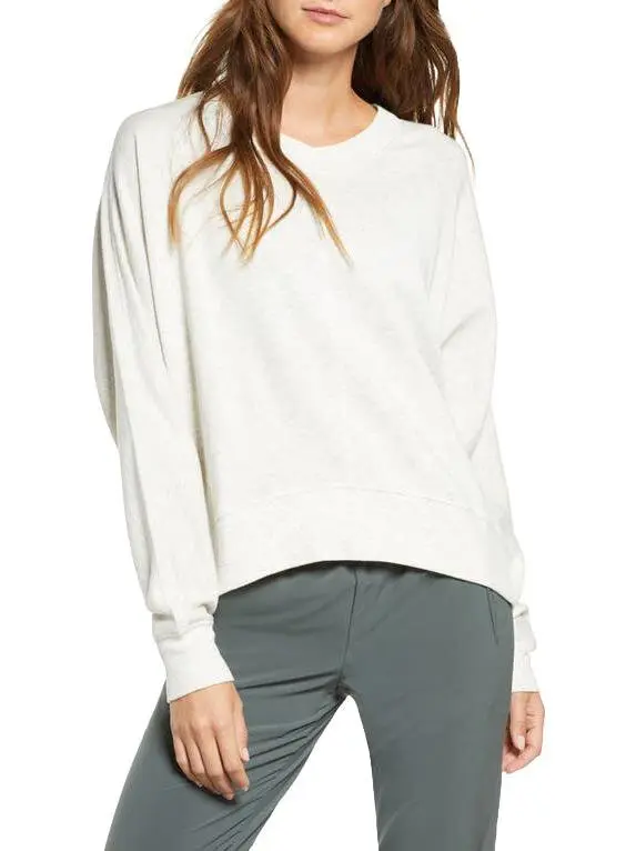 Zella Carey Crew High/low Sweatshirt - Ivory Grey Heather