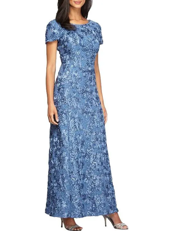 Alex Evenings Embellished Lace A-line Evening Gown - Brush Peri