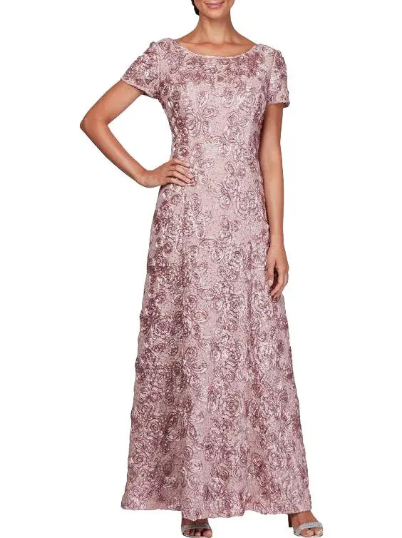 Alex Evenings Embellished Lace A-line Evening Gown - Rose