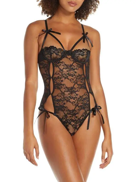 OH LA LA CHERI Lace Teddy With Open Cups And Gusset - Black