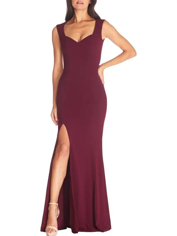 Dress The Population Monroe Side Slit Gown - Burgundy