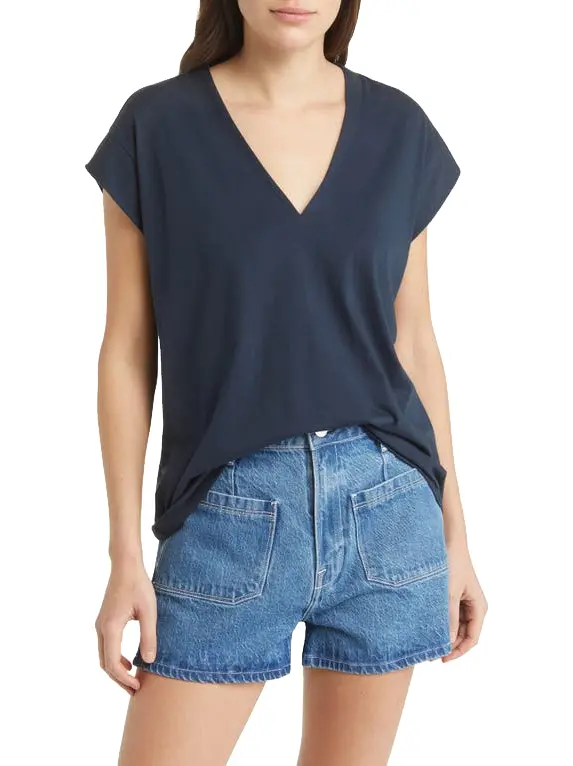 FRAME Le Mid Rise V-neck T-shirt - Navy