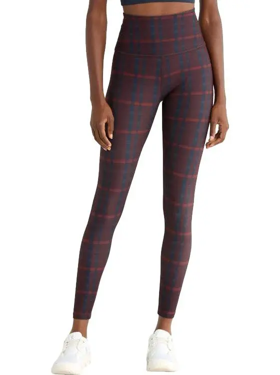 Beyond Yoga Softmark Caught In The Midi High Waist Leggings - Dark Cherry Preppy Plaid