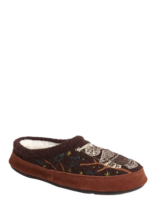 Acorn Forest' Wool Mule Slipper - Chocolate