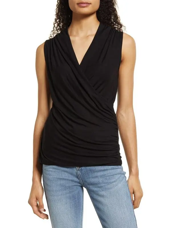 Loveappella Cross Drape Sleeveless Top - Blk