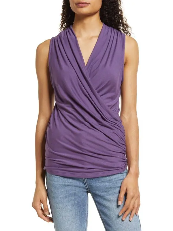 Loveappella Cross Drape Sleeveless Top - Violet