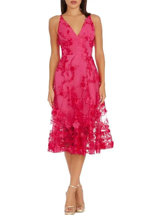 Dress The Population Audrey Embroidered Dress - Begonia