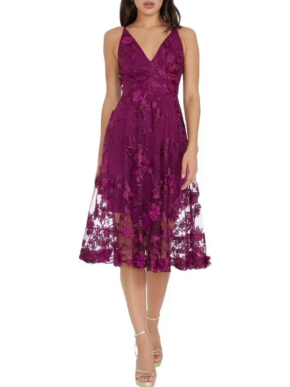 Dress The Population Audrey Embroidered Dress - Dark Magenta