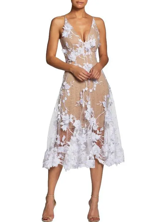 Dress The Population Audrey Embroidered Dress - Off White