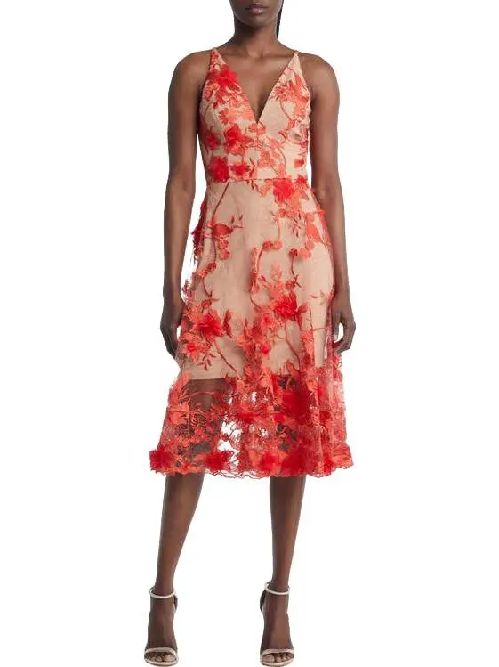 Dress The Population Audrey Embroidered Dress - Poppy