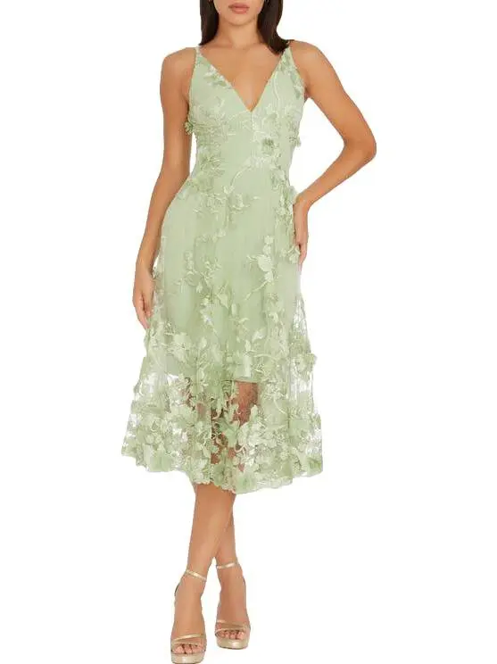 Dress The Population Audrey Embroidered Dress - Sage