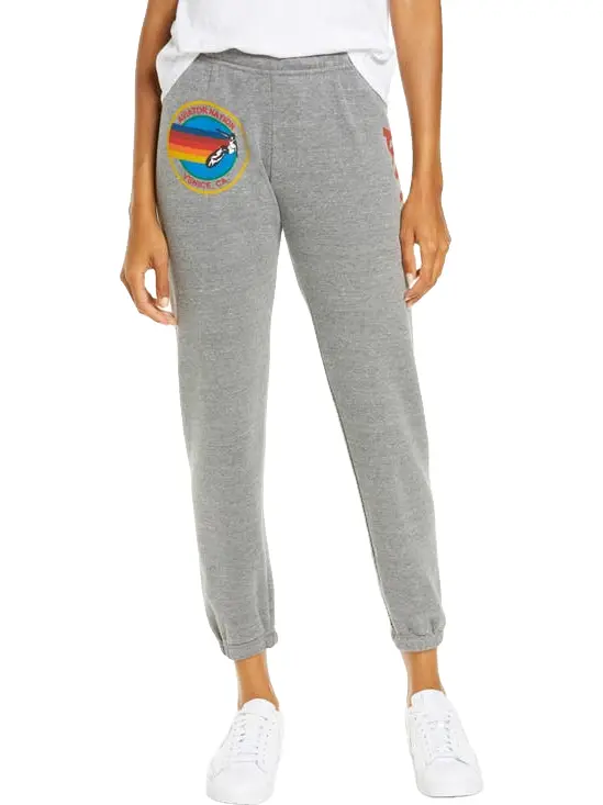 Aviator Nation Rainbow Logo Fleece Sweatpants - Heather Grey