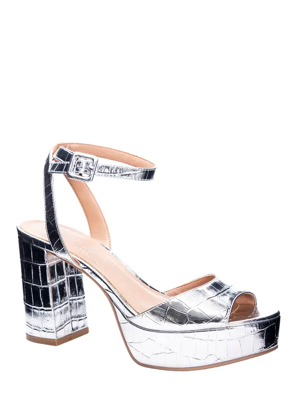 Chinese Laundry Platform D'orsay Sandal - Silver Patent Crocodile