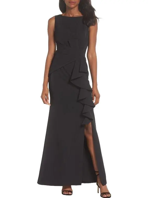 Eliza J Ruffle Front Gown - Black