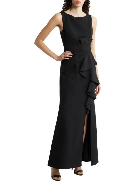 Eliza J Ruffle Front Gown - Black