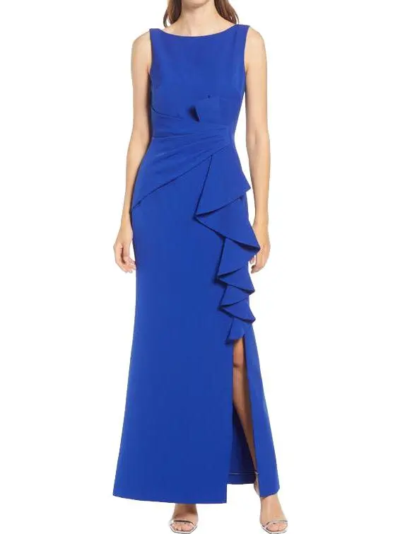 Eliza J Ruffle Front Gown - Cobalt