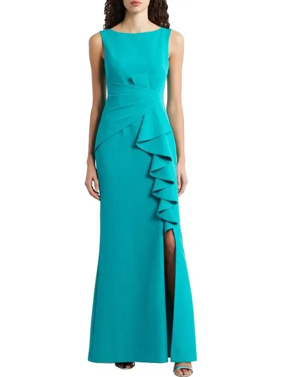 Eliza J Ruffle Front Gown - Turquoise