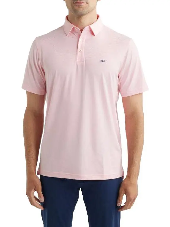 Vineyard Vines Jean Stripe Sankaty Performance Polo - Pink/white