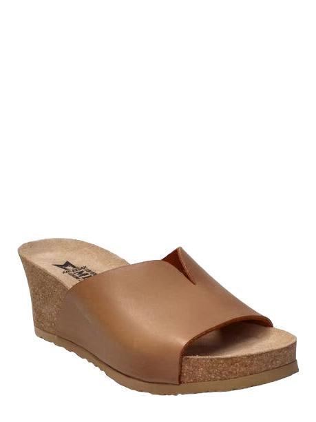 Mephisto Lisane Wedge Slide Sandal - Camel Scratch Leather