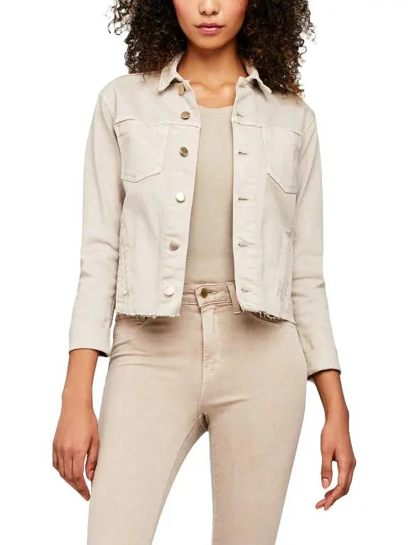 L'Agence Janelle Raw Cut Slim Denim Jacket - Biscuit