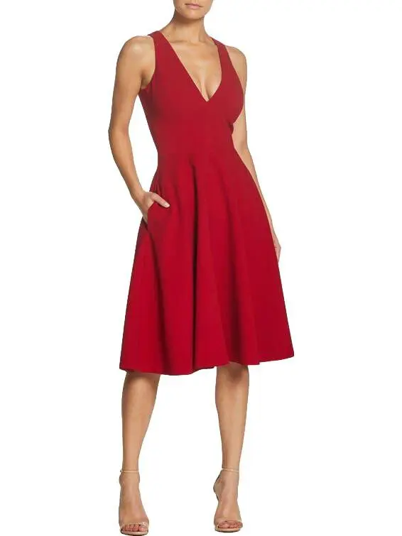 Dress The Population Catalina Fit & Flare Cocktail Dress - Garnet