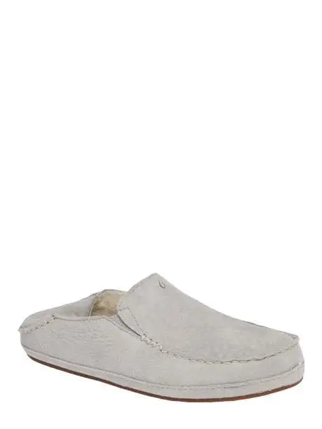 Olukai Nohea Nubuck Slipper - Pale Grey/pale Grey Leather