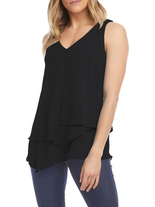 Karen Kane V-neck Layered Asymmetrical Tank - Black