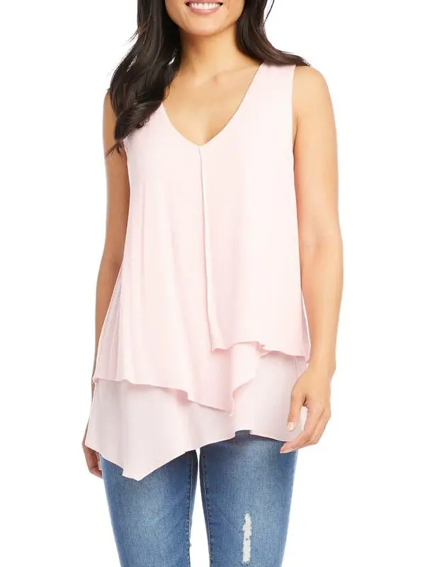 Karen Kane V-neck Layered Asymmetrical Tank - Dusty Pink