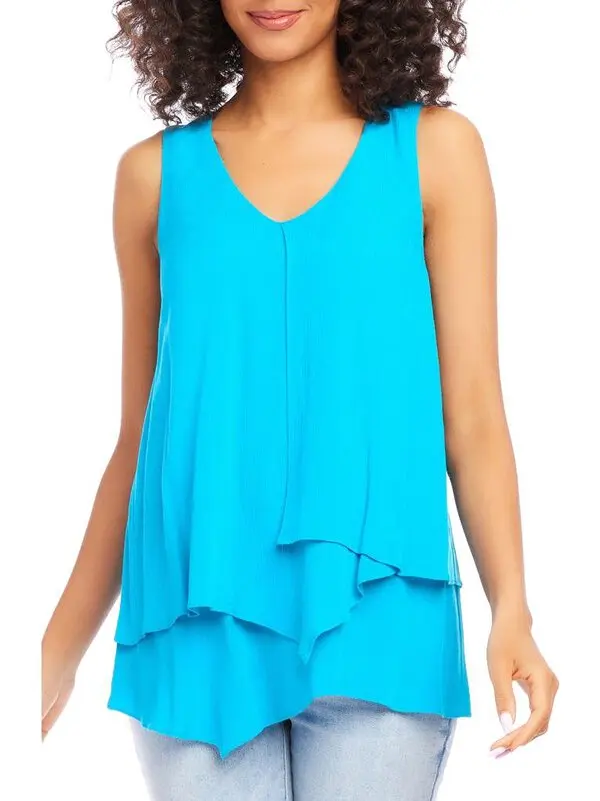 Karen Kane V-neck Layered Asymmetrical Tank - Mediterranean Blue