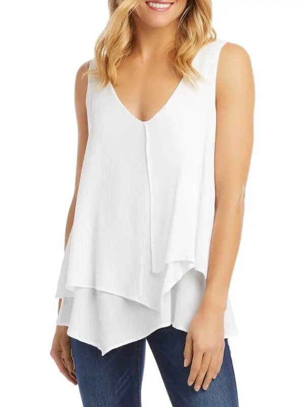 Karen Kane V-neck Layered Asymmetrical Tank - White