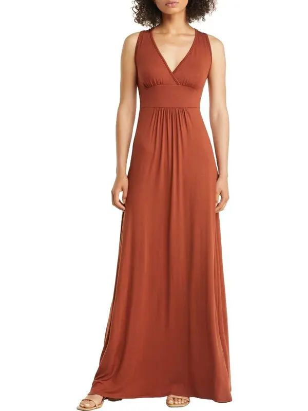 Loveappella V-neck Jersey Maxi Dress - Hazelnut