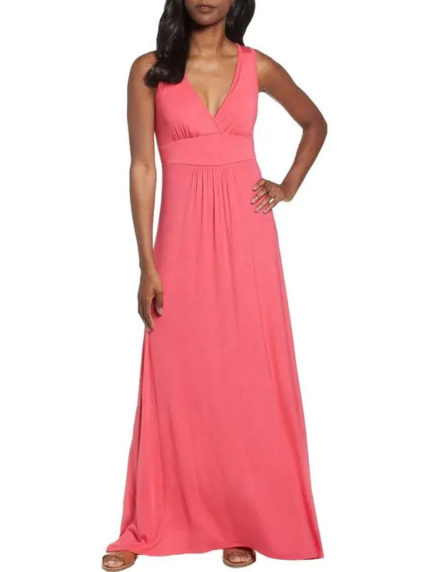 Loveappella V-neck Jersey Maxi Dress - Pink Polish