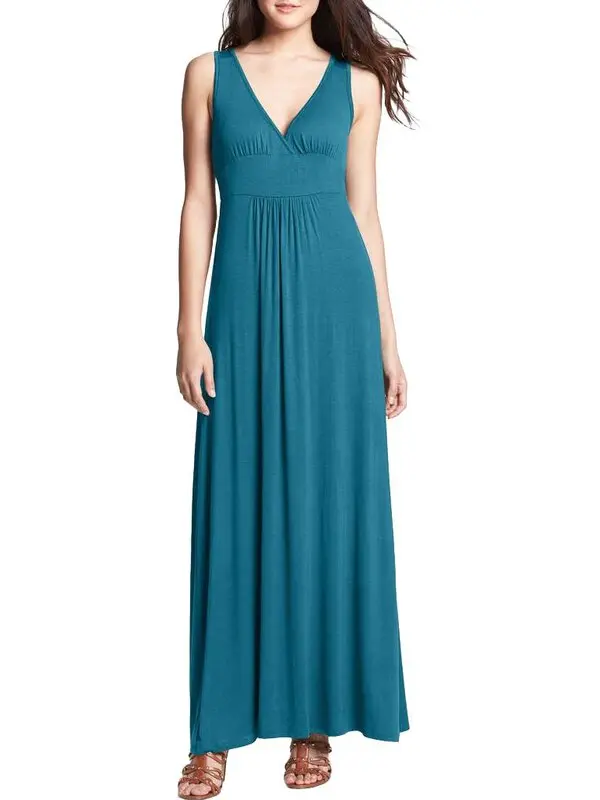 Loveappella V-neck Jersey Maxi Dress - Teal