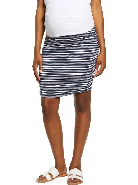 ANGEL MATERNITY Ruched Maternity Skirt - Navy Stripes