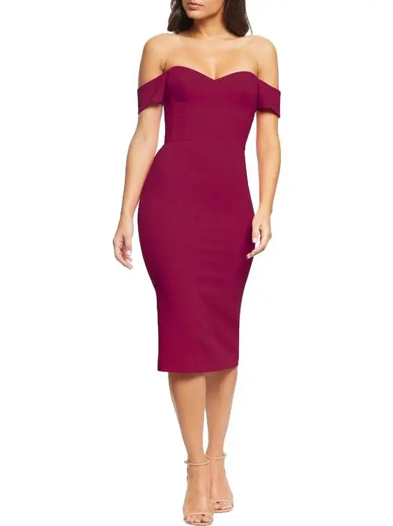 Dress The Population Bailey Off-the-shoulder Bodycon Dress - Dark Magenta