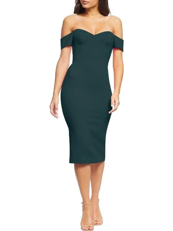 Dress The Population Bailey Off-the-shoulder Body-con Dress - Pine