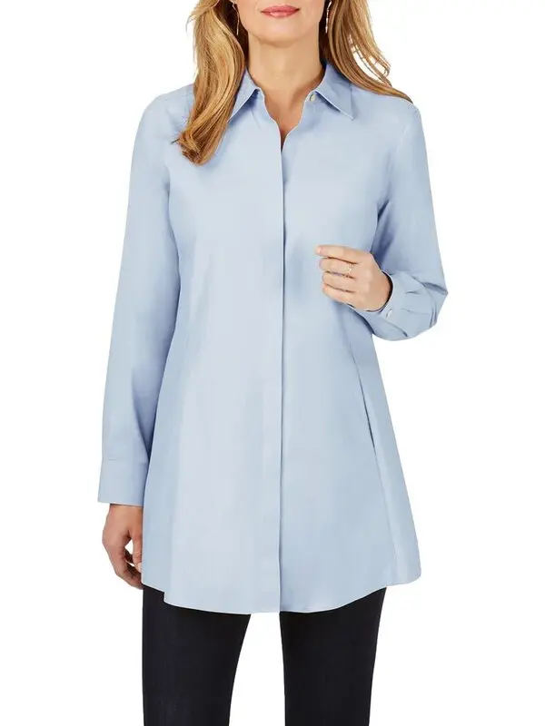 Foxcroft Cici Non-iron Tunic Blouse - Blue Wave
