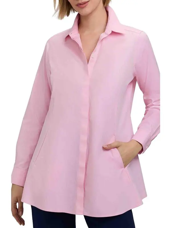 Foxcroft Cici Non-iron Tunic Blouse - Chambray Pink