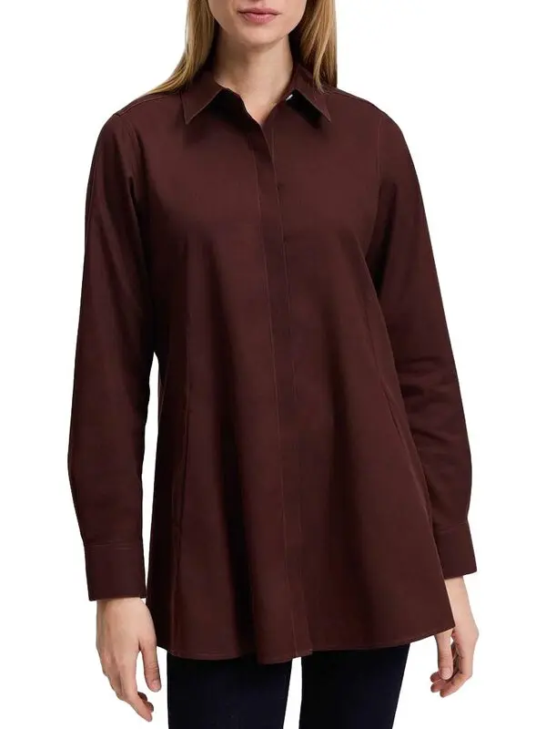 Foxcroft Cici Non-iron Tunic Blouse - Chicory Coffee